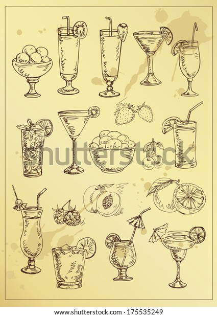 Set Hand Drawing Alcohol Coctails Fruit Stock Vector (Royalty Free ...