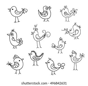 Set Hand Drawing Birds Stock Vector (Royalty Free) 496842631 | Shutterstock