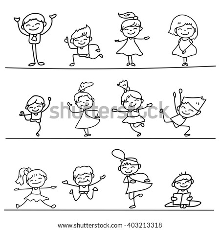 Set Hand Drawing Cartoon Happy People Stock Vector (Royalty Free ...