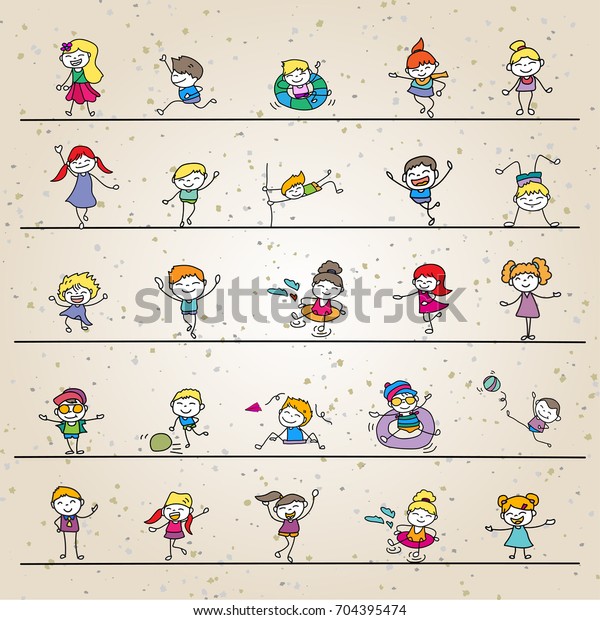 Set Hand Drawing Happy Cute Kids Stock Vector (Royalty Free) 704395474 ...