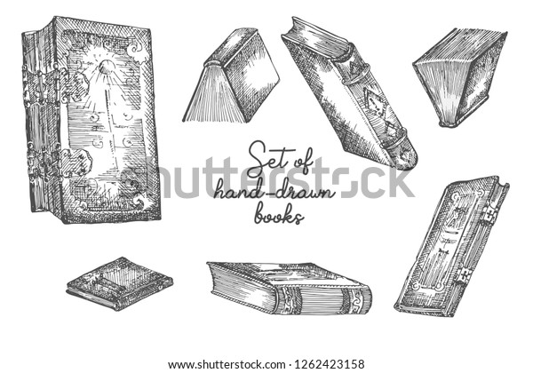Set Hand Drawing Sketch Books Concept Stock Vector (Royalty Free ...
