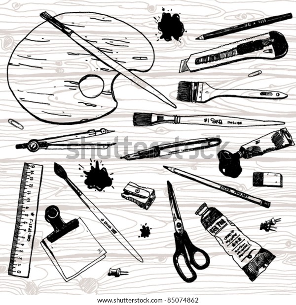 Set Hand Drawn Artists Stuff: เวกเตอร์สต็อก (ปลอดค่าลิขสิทธิ์) 85074862 ...