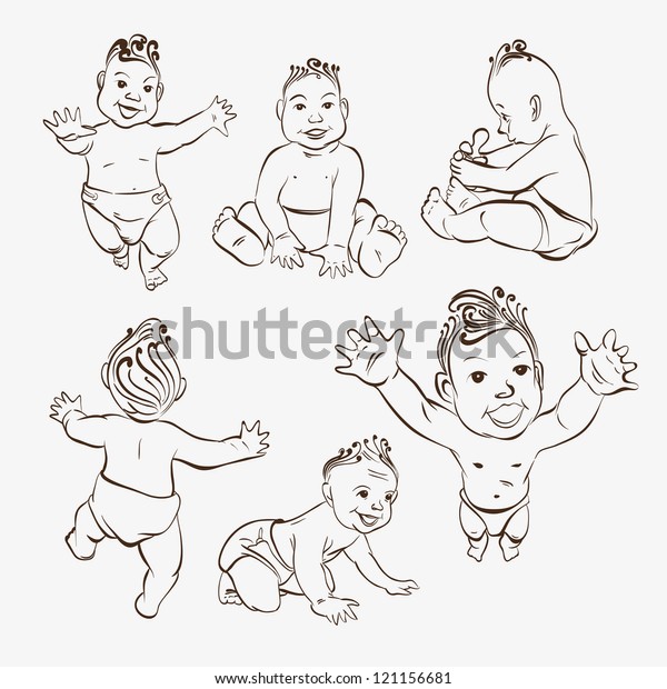 Set of hand drawn babies
