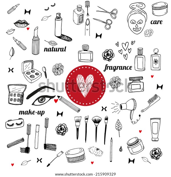 Set Hand Drawn Beauty Wellness Items Stock Vector (Royalty Free ...