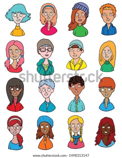 Set Hand Drawn Cartoon Avatars 스톡 벡터(로열티 프리) 1498313147 | Shutterstock