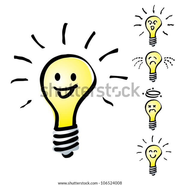Set Hand Drawn Cartoon Light Bulbs Stock Vector (Royalty Free) 106524008