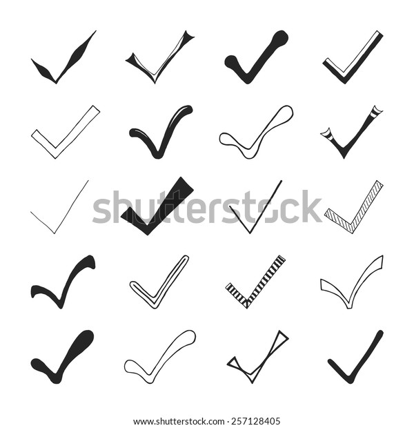 Set Hand Drawn Check Marks Vector Stock Vector (Royalty Free) 257128405 ...