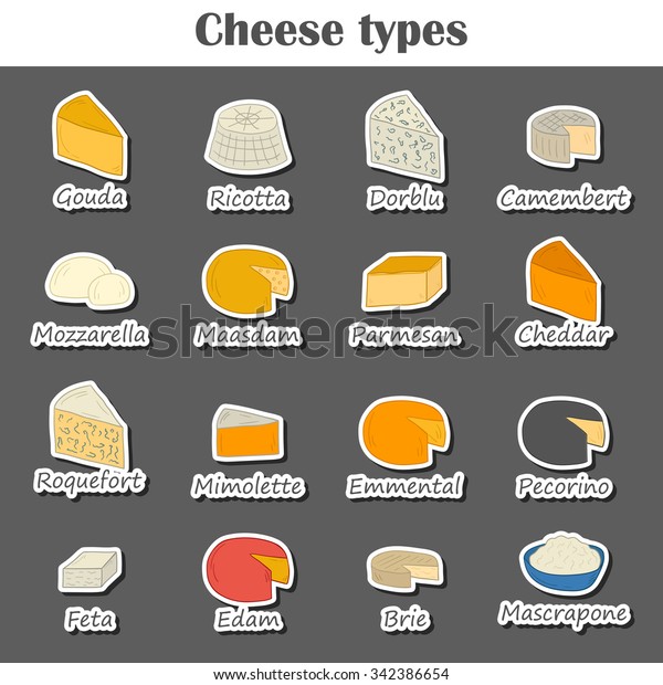 Set Hand Drawn Cheese Types Icons: เวกเตอร์สต็อก (ปลอดค่าลิขสิทธิ์ ...