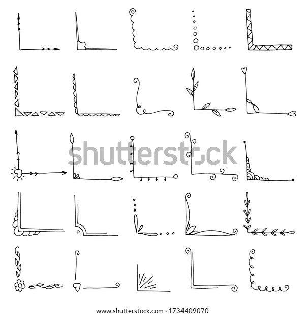 Set Hand Drawn Corners Doodle Ornament Stock Vector (Royalty Free ...