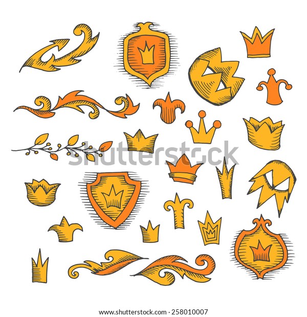 Set Hand Drawn Crowns Decorative Elements Stock Vector (Royalty Free ...