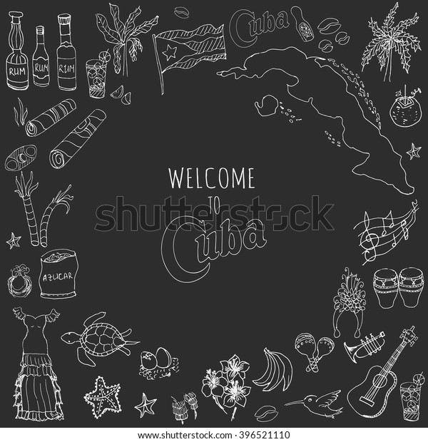 Set Hand Drawn Cuba Icons Cuban Stock Vector (Royalty Free) 396521110