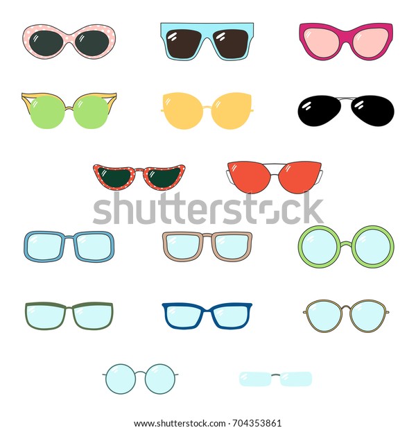 Set Hand Drawn Cute Cartoon Glasses Stock Vector (Royalty Free ...