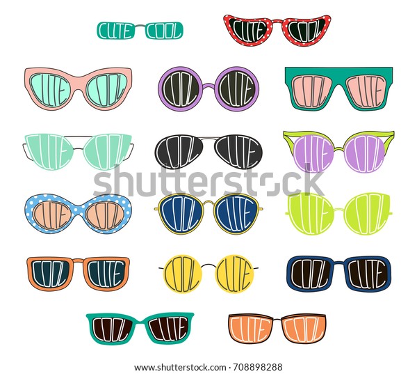 Set Hand Drawn Cute Cartoon Sunglasses Stock Vector (Royalty Free ...