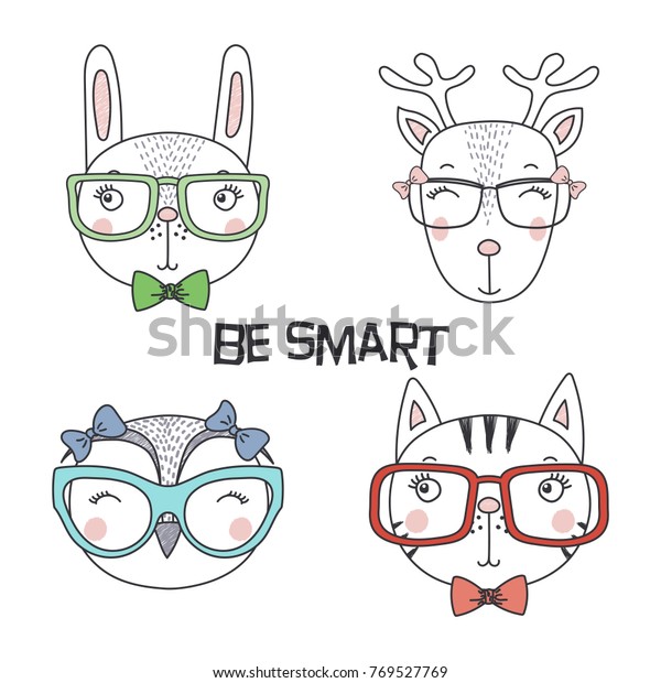 Set Hand Drawn Cute Funny Portraits Stock Vector (Royalty Free ...