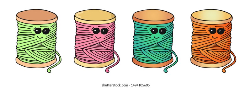 Set Hand Drawn Cute Smiling Kawaii Stock Vector (Royalty Free ...