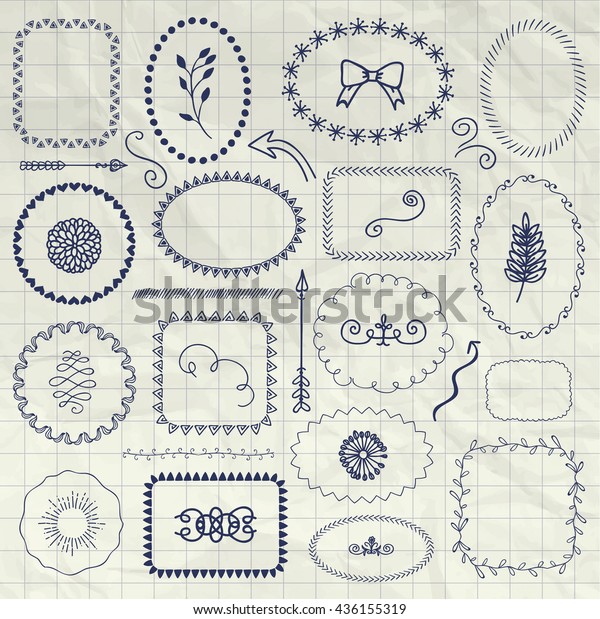 Set of Hand Drawn Doodle Borders and Frames. Rustic Decorative Design ...