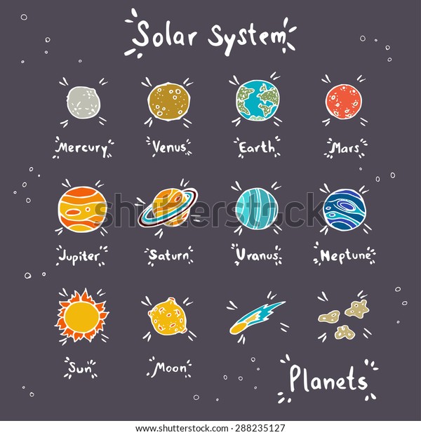Set Hand Drawn Doodle Planets Sun: เวกเตอร์สต็อก (ปลอดค่าลิขสิทธิ์ ...