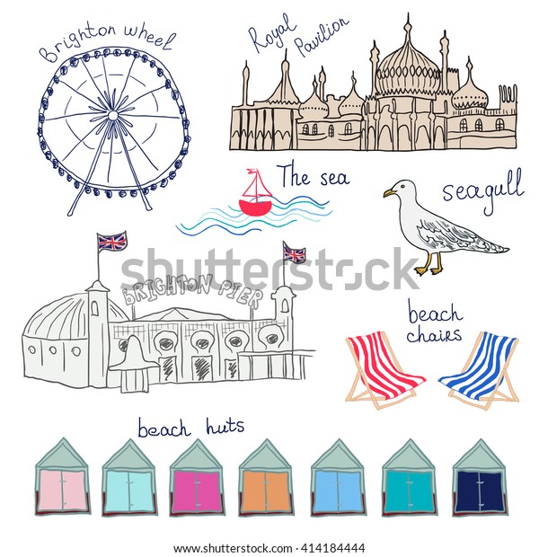 Set Hand Drawn Doodles Brighton England Stock Vector (Royalty Free ...