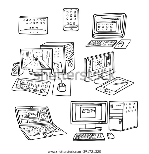 Set Hand Drawn Doodles Electronic Gadget Stock Vector (Royalty Free ...