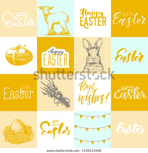 Set Hand Drawn Easter Card Hand Stock Vector (Royalty Free) 1338123608 ...