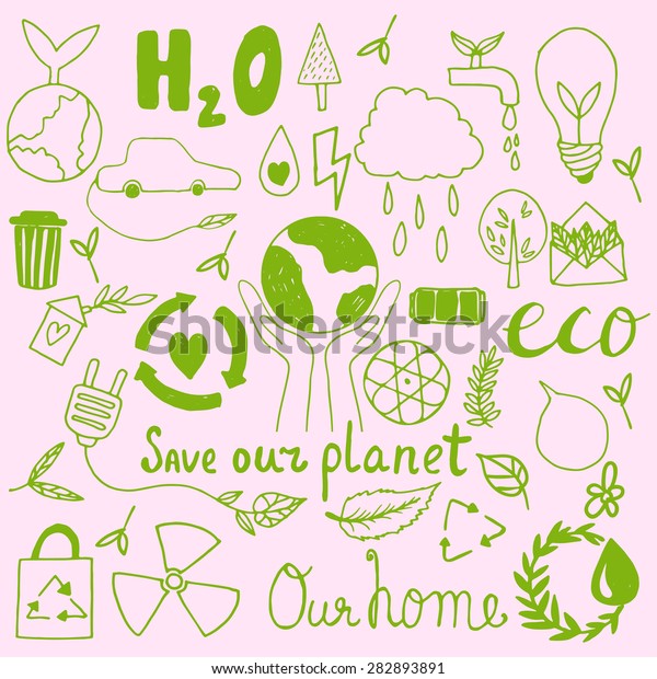 Set Hand Drawn Eco Friendly Doodle Stock Vector (Royalty Free ...