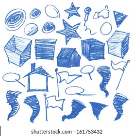 Set Hand Drawn Elements Crayon Technique Stock Vector (Royalty Free ...