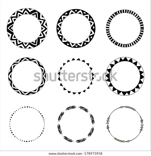 Set Hand Drawn Ethnic Circle Frames Stock Vector (Royalty Free) 578973958