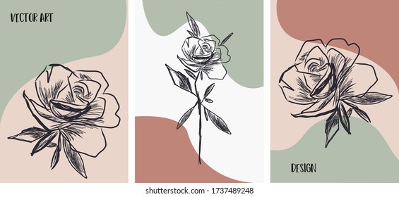 Set Hand Drawn Flower Covers Vector Stock Vector (Royalty Free ...