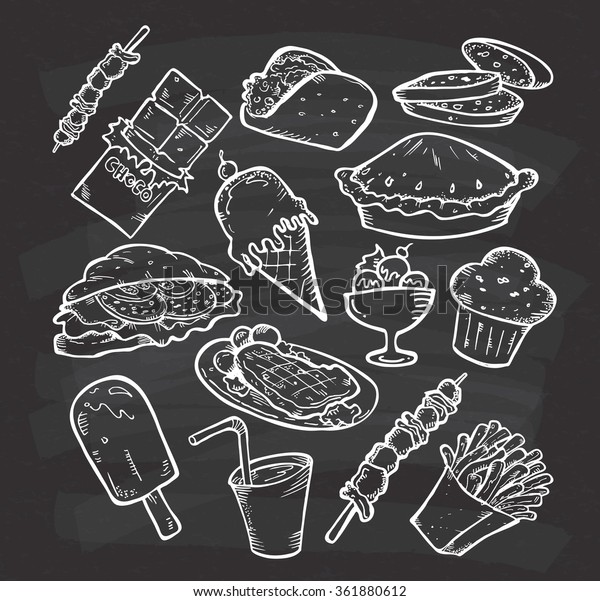 Set Hand Drawn Food Snack On Stock Vector (Royalty Free) 361880612 ...