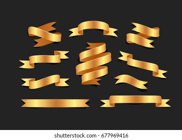 Set Hand Drawn Gold Satin Ribbons Stock Vector (Royalty Free) 677969416 ...