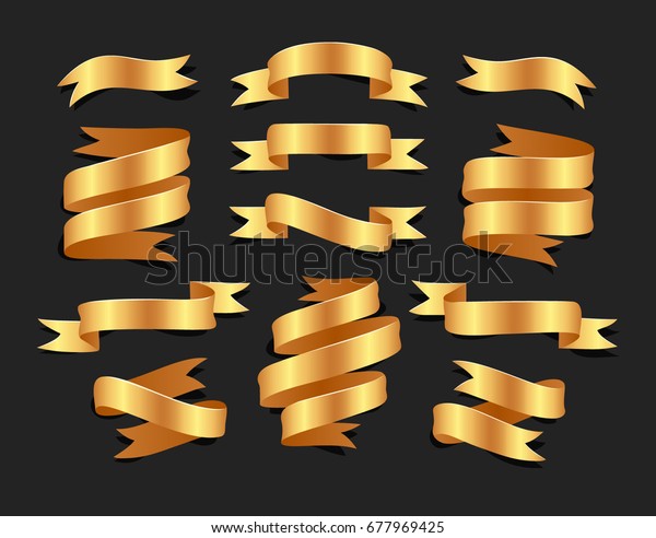 Set Hand Drawn Gold Satin Ribbons Stock Vector (Royalty Free) 677969425 ...