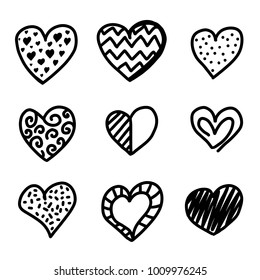 Set Hand Drawn Hearts Handdrawn Marker Stock Vector (Royalty Free ...