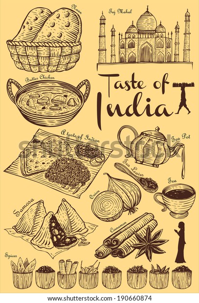 Set Hand Drawn Indian Food Ingredients 库存矢量图（免版税）190660874