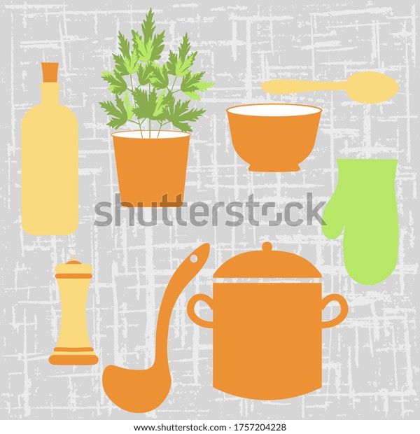 Set Hand Drawn Kitchen Utensils Template Stock Vector (Royalty Free ...