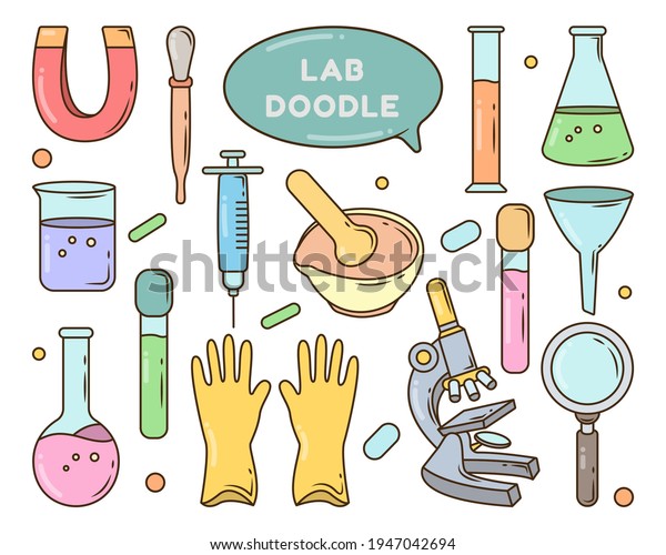 Set Hand Drawn Lab Equipment Cartoon Stock Vector (Royalty Free ...