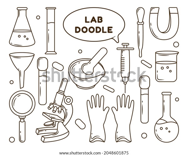 Set Hand Drawn Lab Equipment Cartoon Stock Vector (Royalty Free ...