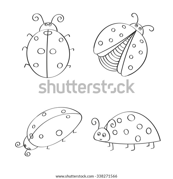 Set Hand Drawn Ladybugs Outline Vector Stock Vector (Royalty Free ...