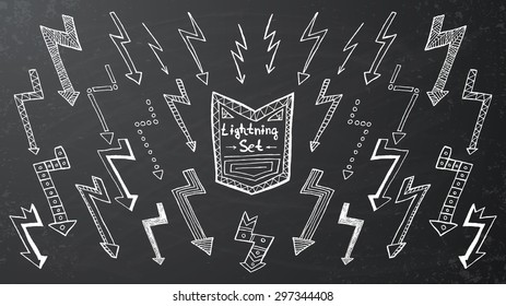 Set Hand Drawn Lightning Bolts Arrows Stock Vector (Royalty Free ...