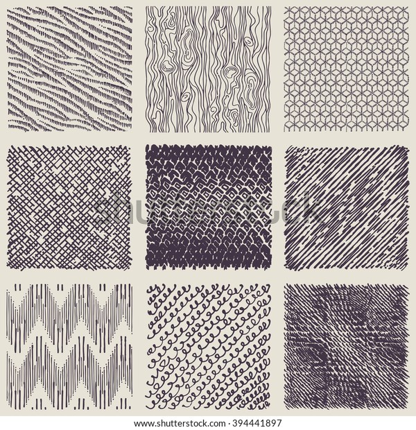 Set Hand Drawn Marker Ink Patterns Stock Vector (Royalty Free ...