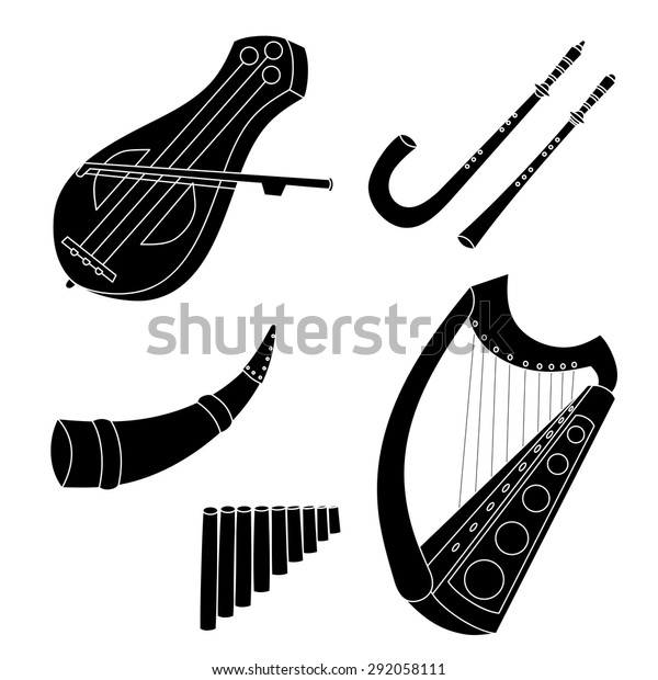 Set Hand Drawn Medieval Musical Instruments Stock Vector (Royalty Free ...