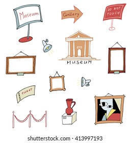 Set Hand Drawn Museum Icons Multicolored Stock Vector (Royalty Free ...