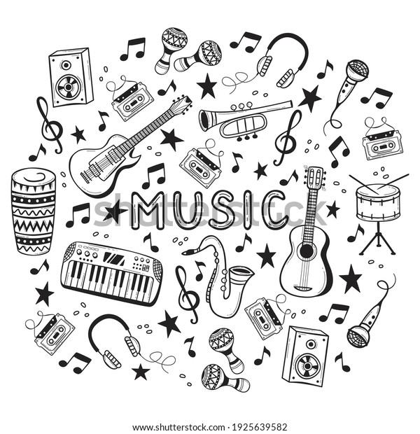 Set Hand Drawn Musical Instruments Doodles Stock Vector (Royalty Free ...