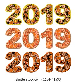 Set Hand Drawn Numbers 2019 Patterned Stock Vector (Royalty Free ...