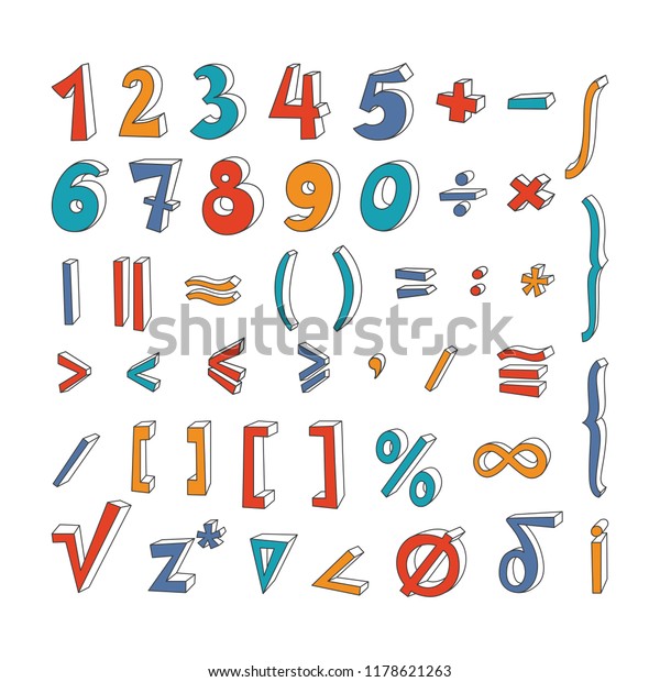 Set Hand Drawn Numbers Doodle Threedimensional Stock Vector (Royalty ...