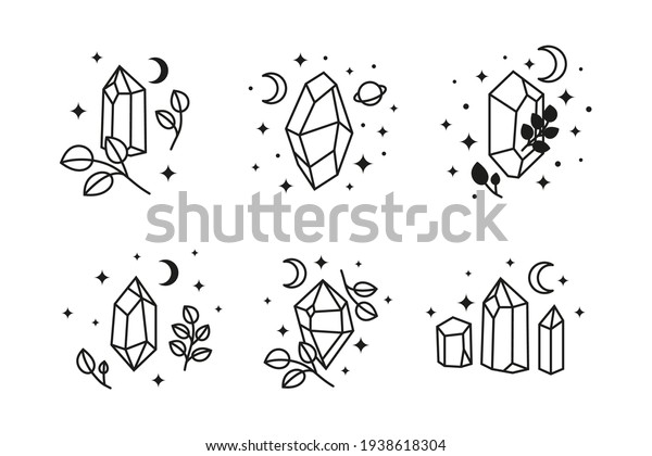 Set Hand Drawn Outline Celestial Crystals Stock Vector (Royalty Free ...