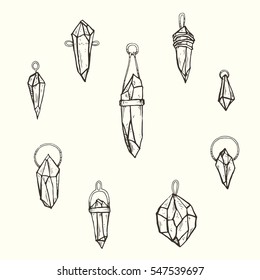 Set Hand Drawn Outline Pendant Crystals Stock Vector (Royalty Free ...