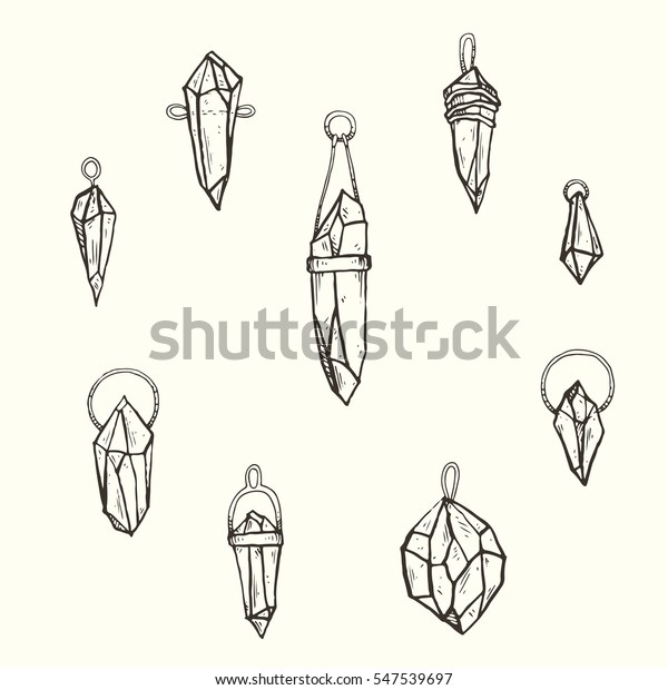 Set Hand Drawn Outline Pendant Crystals Stock Vector (Royalty Free ...