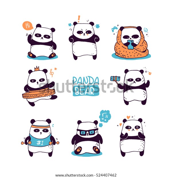 Set Hand Drawn Panda Doodles Panda Stock Vector (Royalty Free) 524407462