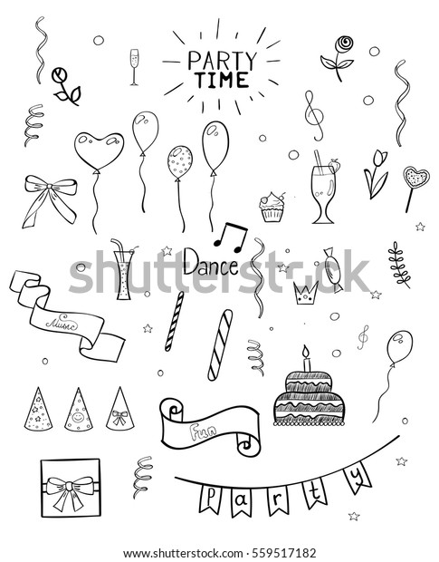 Set Hand Drawn Party Doodles Isolated Stock Vector (Royalty Free ...
