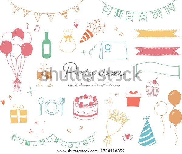 Set Hand Drawn Party Illustrations Stock Vector (Royalty Free ...